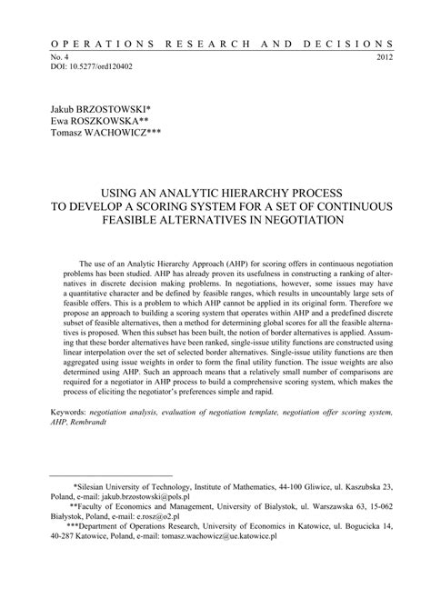 pdf using an analytic hierarchy process to develop a scoring system for a set of continuous