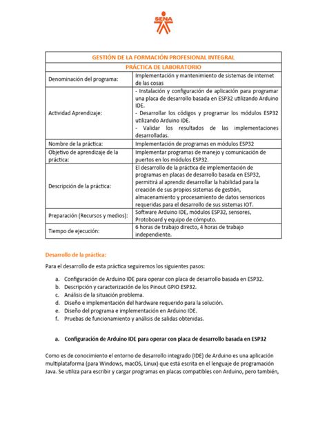 Práctica Programación En Esp32 Pdf Entorno De Desarrollo Integrado Arduino