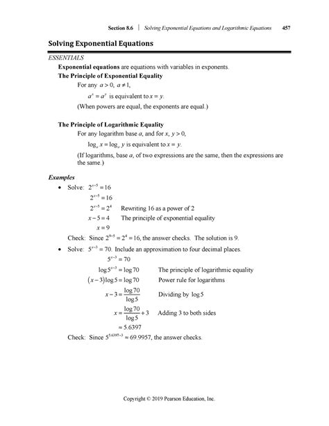 Section Practice Materials Solving Exponential Equations ESSENTIALS Exponential Equations