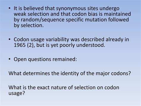 Ppt Codon Bias Examination Measuring The Effect Of Codon Usage