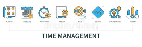 Time Management Vector Infographic In Minimal Flat Line Style Stock Illustration Illustration
