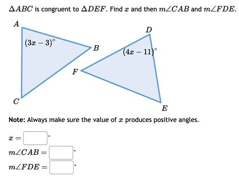 Solved Abc Is Congruent To Def Find X And Then M∠cab And