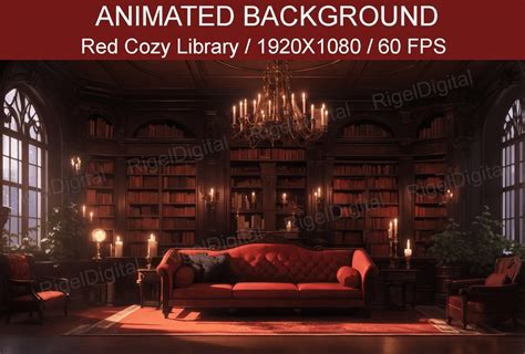 Vtuber Background Animated Red Cozy Library Looped Vtuber Etsy
