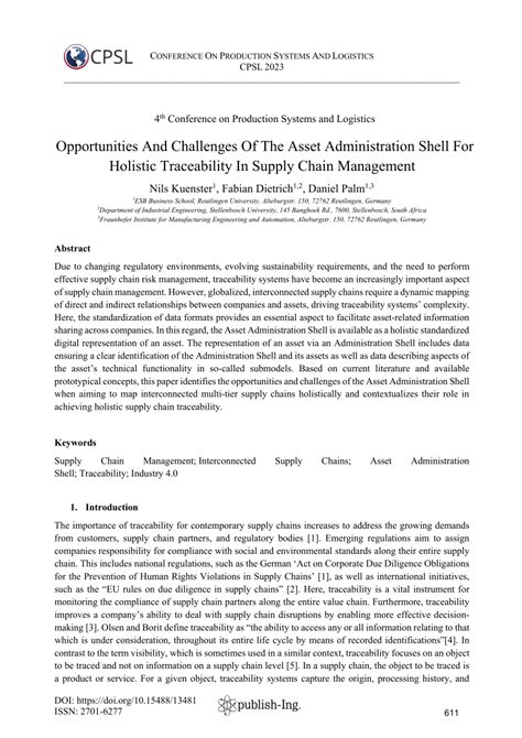 Pdf Opportunities And Challenges Of The Asset Administration Shell For Holistic Traceability