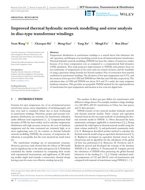 Pdf Improved Thermal Hydraulic Network Modelling And Error Analysis In Disc‐type Transformer