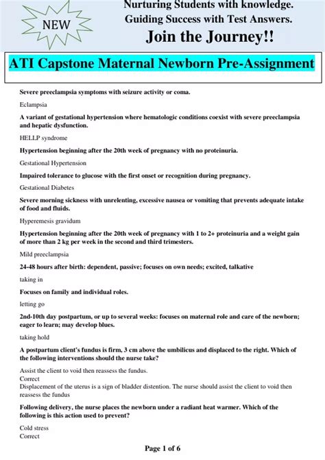 Ati Capstone Maternal Newborn Pre Assignment Questions With Correct