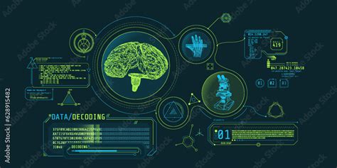 Brain Research Futuristic Interface Screen With Data Decoding Stock Vector Adobe Stock
