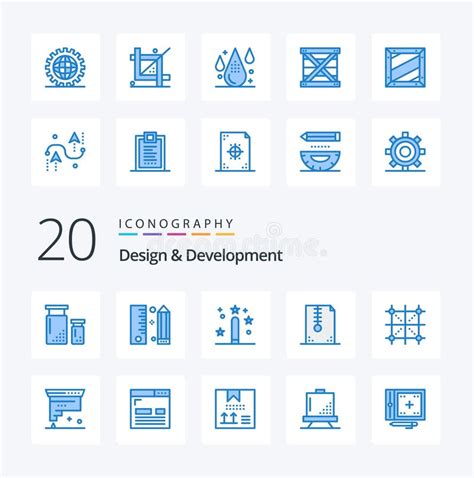 20 Design Development Blue Color Icon Pack Like Compressed Archive Pencil Programing Development