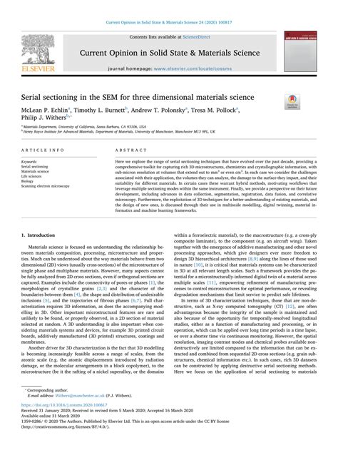 Pdf Serial Sectioning In The Sem For Three Dimensional Materials Science