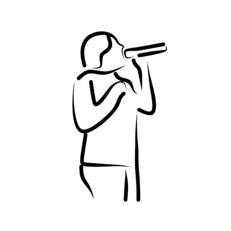 기타로 노래하는 사람들의 선 그리기 프리미엄 벡터