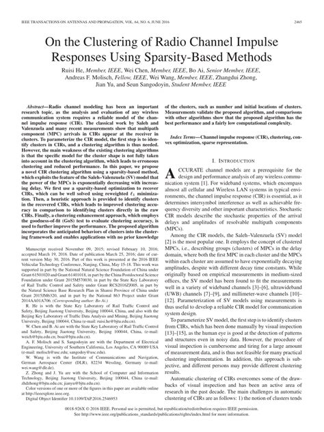 PDF On The Clustering Of Radio Channel Impulse Responses Using