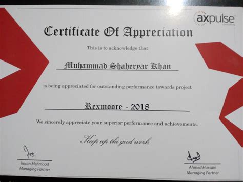 Muhammad Shaheryar Khan Mcp On Linkedin Certificate Of Appreciation Alhamdulillah