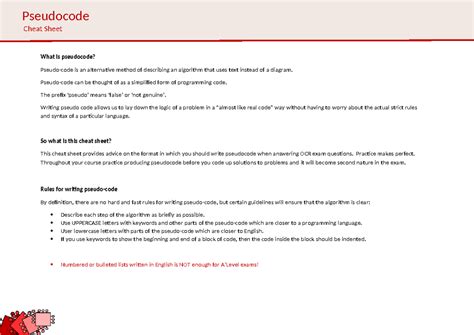 Pseudocode Cheat Sheet For A Level Exams And Algorithm Design Studocu