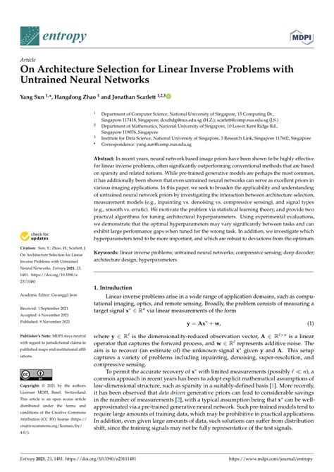 Pdf On Architecture Selection For Linear Inverse Problems With Untrained Neural Networks