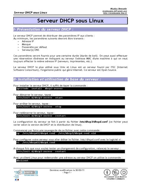 0356 Tutoriel Installation Serveur Dhcp Sous Linux Download Grátis Pdf Serveur Informatique