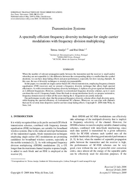 Pdf A Spectrally Efficient Frequency Diversity Technique For Single
