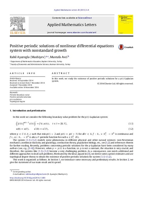 Pdf Positive Periodic Solutions Of Nonlinear Differential Equations System With Nonstandard Growth