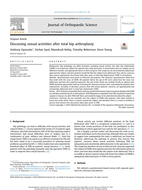 PDF Discussing Sexual Activities After Total Hip Arthroplasty