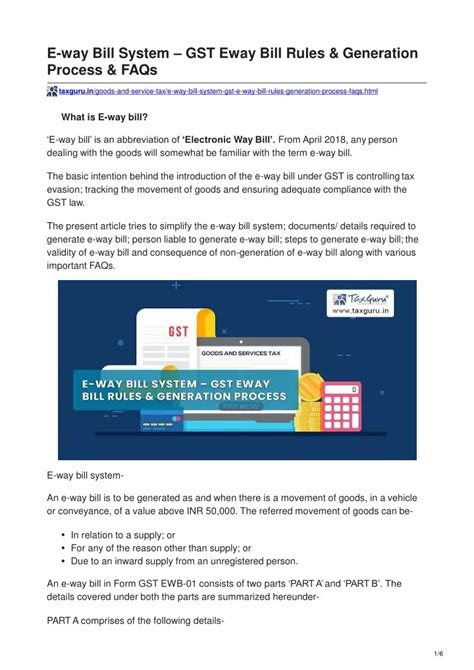 PPT Taxguru In E Way Bill System GST Eway Bill Rules Generation Process FAQs PowerPoint