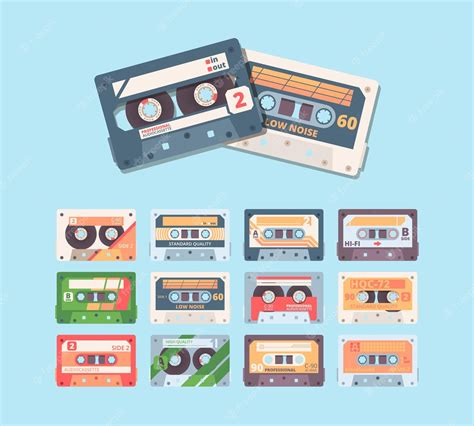Premium Vector Retro Compact Cassette Colorful Flat Illustration Set