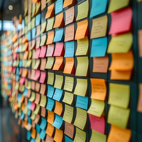 Colorful Sticky Notes On Wall For Brainstorming Ideas Premium Ai