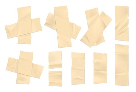 현실적인 접착 테이프 가장자리가 찢어진 오래된 종이 조각 끈적한 조각 셀로테이프 흰색 배경에 고립 된 덕트 테이프의 벡터