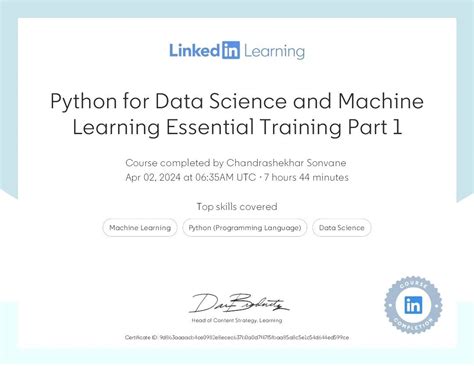 Certificate Of Completion Python For Data Science And Machine