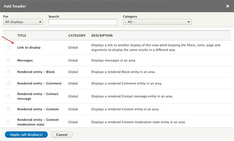 Add Views Area Plugin To Display A Link To Another View Display Within
