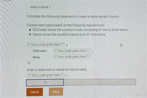 Solved Complete The Following Statement To Create A Table Chegg Com