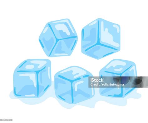 물 얼음 큐브 세트 큐브의 형태로 투명 블루 아이스 블록에 얼어 붙은 물 마시는 얼음 조각을 상쾌하게 벡터 일러스트레이션 0명에 대한 스톡 벡터 아트 및 기타 이미지