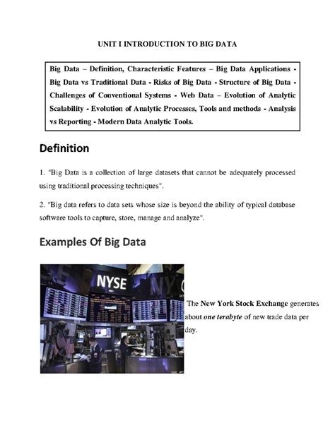 Unit I Introduction To Big Data Unit I Introduction To Big Data