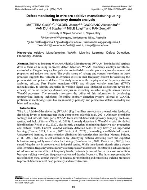 Pdf Defect Monitoring In Wire Arc Additive Manufacturing Using Frequency Domain Analysis