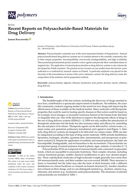 Pdf Recent Reports On Polysaccharide Based Materials For Drug Delivery
