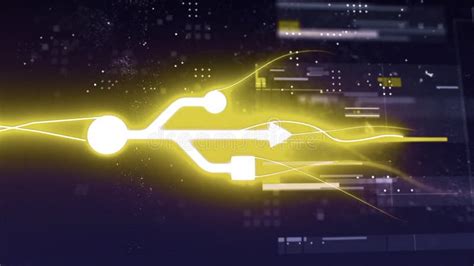 Abstract Animation Of Golden Usb Flash Drive With Virus Inserting In The Laptop And Hacking The