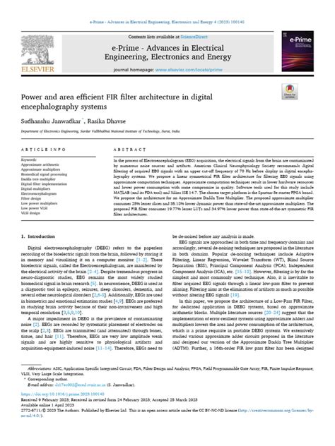 15 Power And Area Efficient Fir Filter Architecture In Digital Pdf Electroencephalography