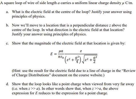 Solved Square Loop Of Wire Of Side Length A Carries A
