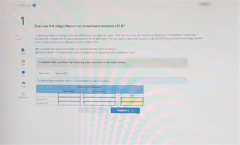 Solved Exercise 9 9 Algo Return On Investment Analysis Lo