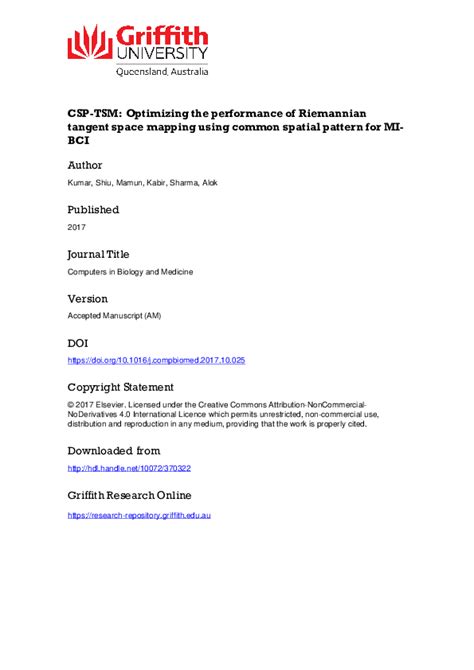 pdf csp tsm enhanced eeg class for mi bci