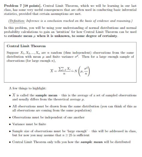 Solved Problem Points Central Limit Theorem Which Chegg