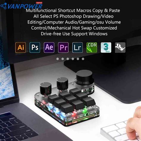 Rgb Wireless Bluetooth Programming Macro Custom Mini Keyboard 9 Keys 3 Knob For Gaming Keypad