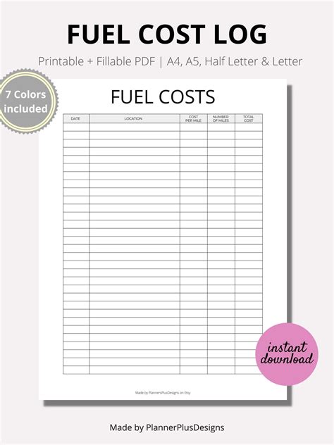 Fuel Expense Tracker Template Editable Canva Printable Fuel Cost Log
