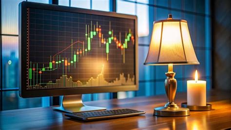 a desk with a computer monitor and a lit up graph premium ai generated image