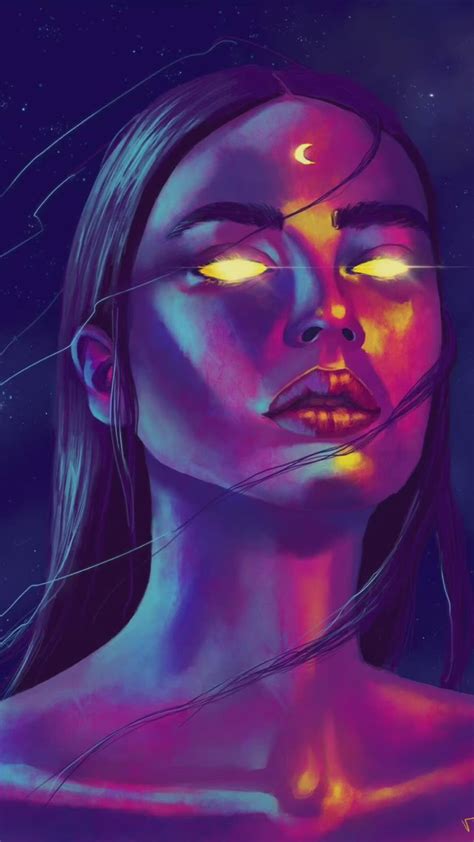 Art And Collectibles Acrylic Woman Portrait Original Artwork Colored