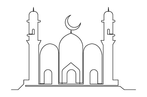 Premium Vector Continuous One Line Ramadan Symbol Mosque Line Concept Outline Vector Art