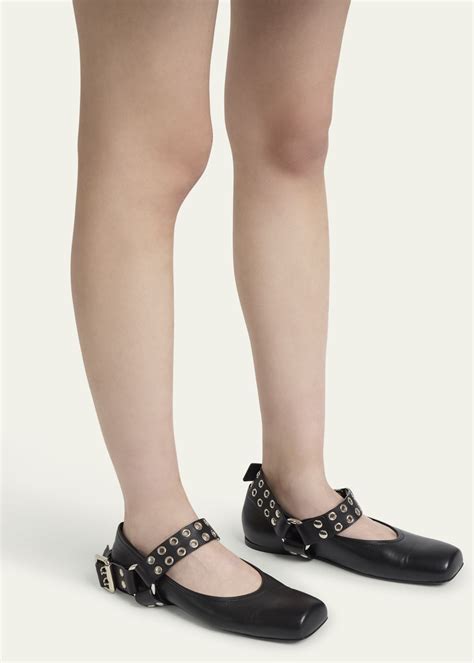 Alaia Leather Grommet Harness Ballerina Flats Bergdorf Goodman