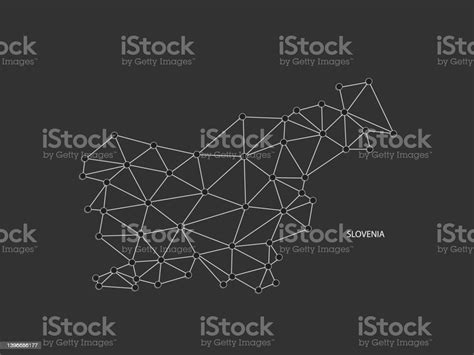 슬로베니아 지도 포인트는 검은색 배경에 비늘을 그립니다 와이어 프레임 다각형 네트워크 흰색 선 점 및 그림자 점 검은색에 대한 스톡 벡터 아트 및 기타 이미지 Istock
