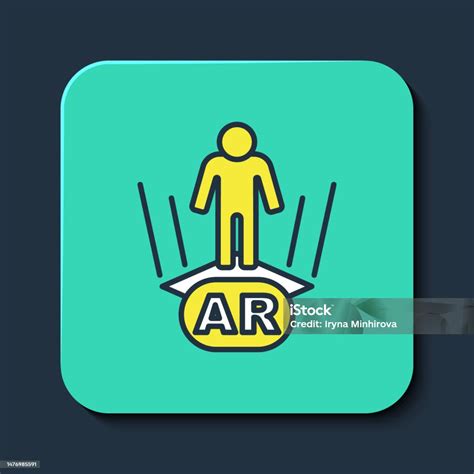 파란색 배경에 격리된 윤곽선 증강 현실 Ar 아이콘 가상 미래 웨어러블 장치 청록색 스퀘어 버튼 벡터 3차원 형태에 대한 스톡 벡터 아트 및 기타 이미지 Istock