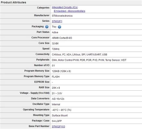 St Ic Microcontroller 32 Bit 64lqfp Flash Stm32f103rbt6 Asina Tronics