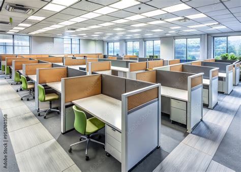 Rows Of Cubicles Fill The Office Each Workstation Separated From The