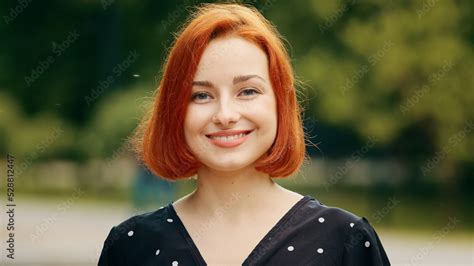Zdjęcie Stock Close Up Outdoors Portrait Of Human Female Face